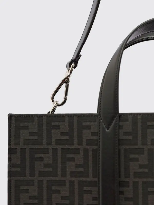 Fendi Jacquard Fabric Handbag With Ff Monogram And Leather Shoulder Strap