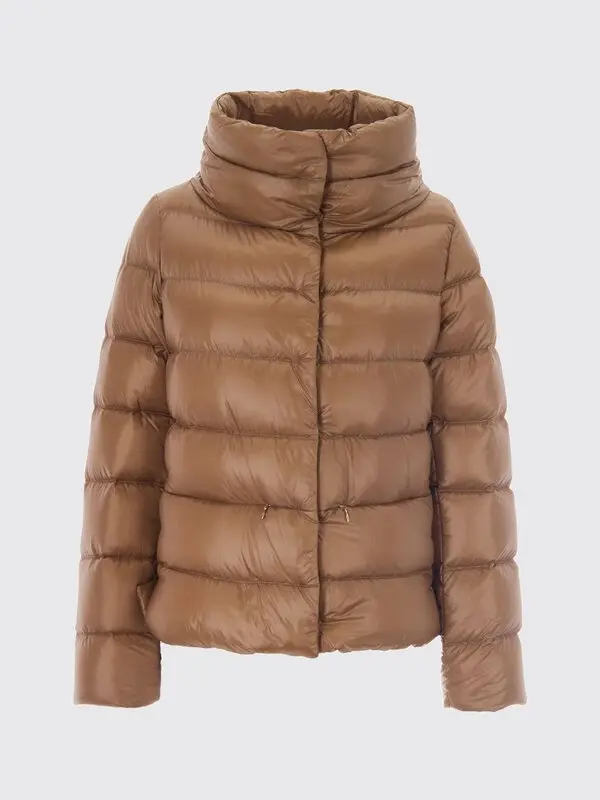 Herno Short Quilted Ultralight Nylon Down Jacket With High Neck And Drawstring - Camel