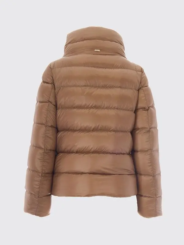 Herno Short Quilted Ultralight Nylon Down Jacket With High Neck And Drawstring - Camel