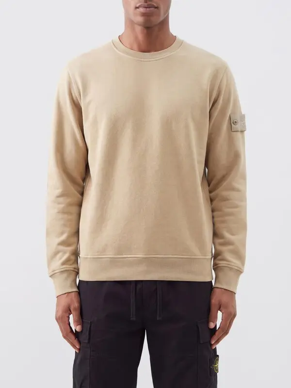 Stone Island Cotton Jersey Crewneck Sweatshirt With Compass Logo Patch - Beige
