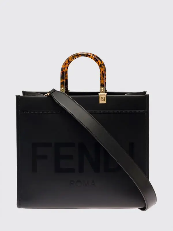 Fendi Medium Sunshine Shopper Bag In Calf Leather With Resin Handles - Black