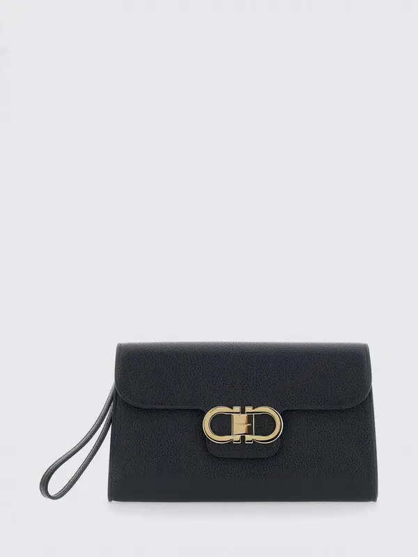 FERRAGAMO Gancini Pouch In Grained Calfskin With Wrist Strap