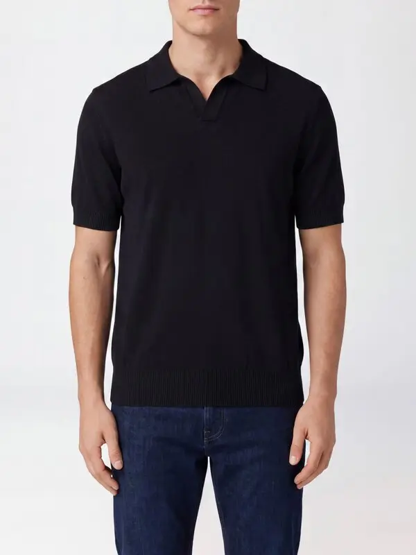 BOSS Virgin Wool Knit Polo Shirt With V-neck And Short Sleeves - Black