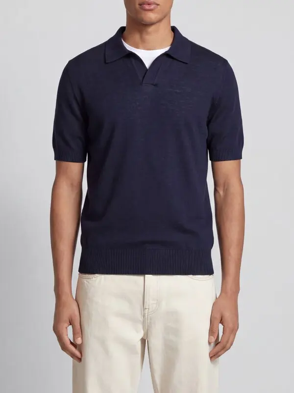 BOSS Virgin Wool Knit Polo Shirt With V-neck And Short Sleeves - Blue