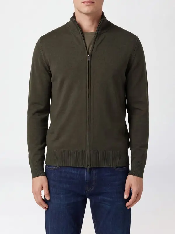BOSS Slim Fit Virgin Wool Turtleneck Cardigan With Zip Closure - Green