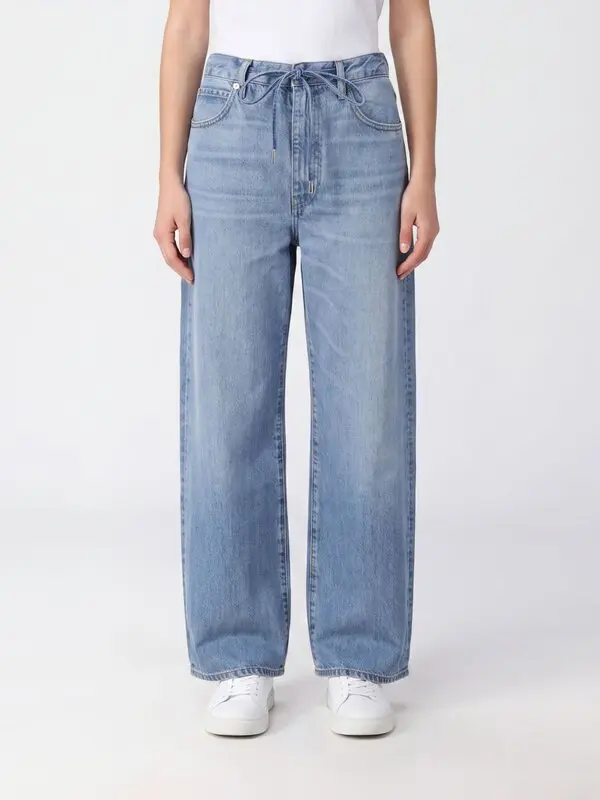 FRAME The Off Duty Baggy Cotton Denim Jeans With Drawstring Waist - Blue