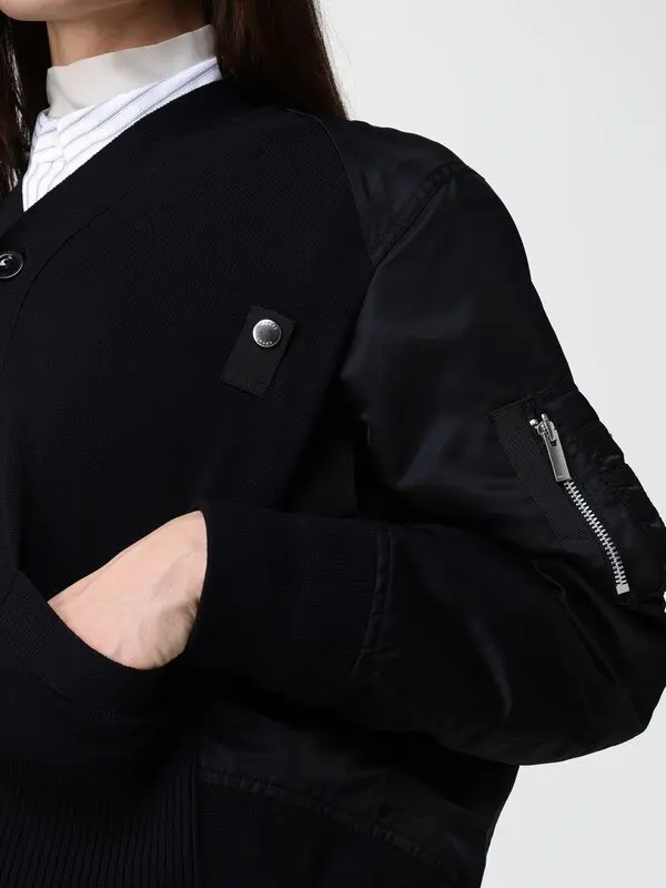 Sacai Bi-colour Cotton And Nylon Cardigan - Black