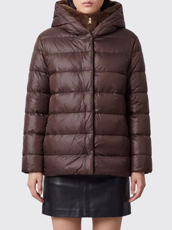 Herno Water-repellent Nylon Down Jacket With Shearling Hood - Brown