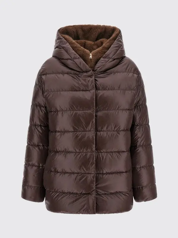 Herno Water-repellent Nylon Down Jacket With Shearling Hood - Brown