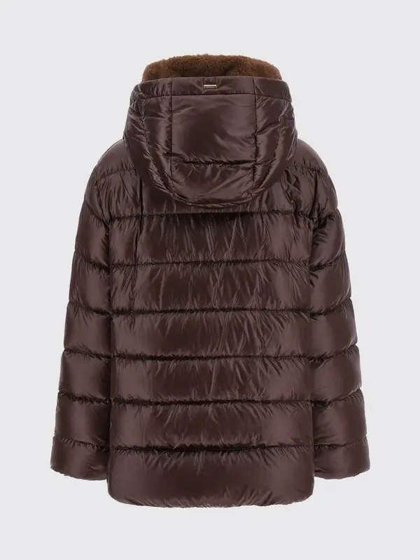 Herno Water-repellent Nylon Down Jacket With Shearling Hood - Brown