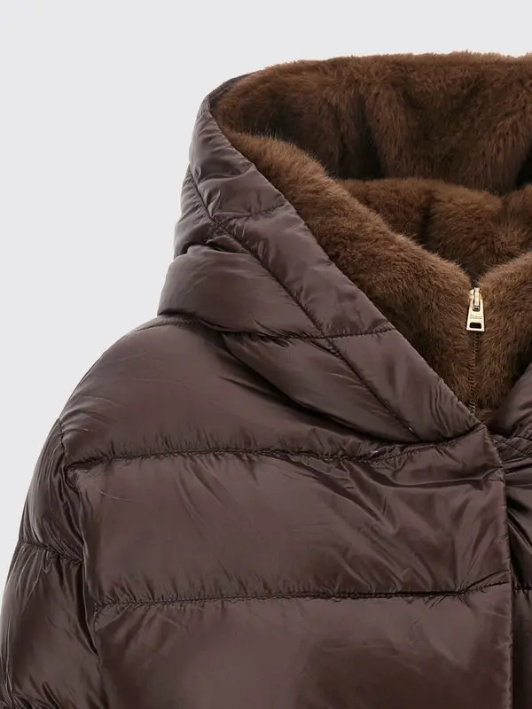 Herno Water-repellent Nylon Down Jacket With Shearling Hood - Brown