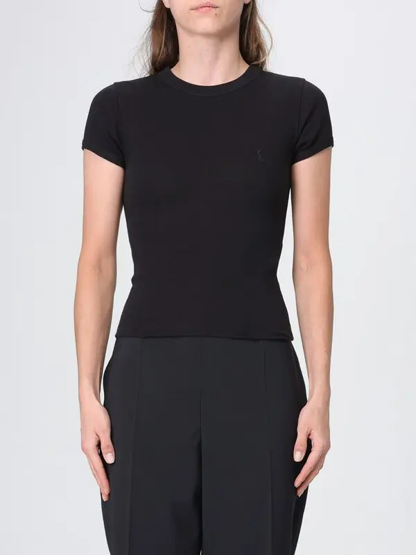Saint Laurent Slim Fit Cotton T-shirt With Monogram - Black