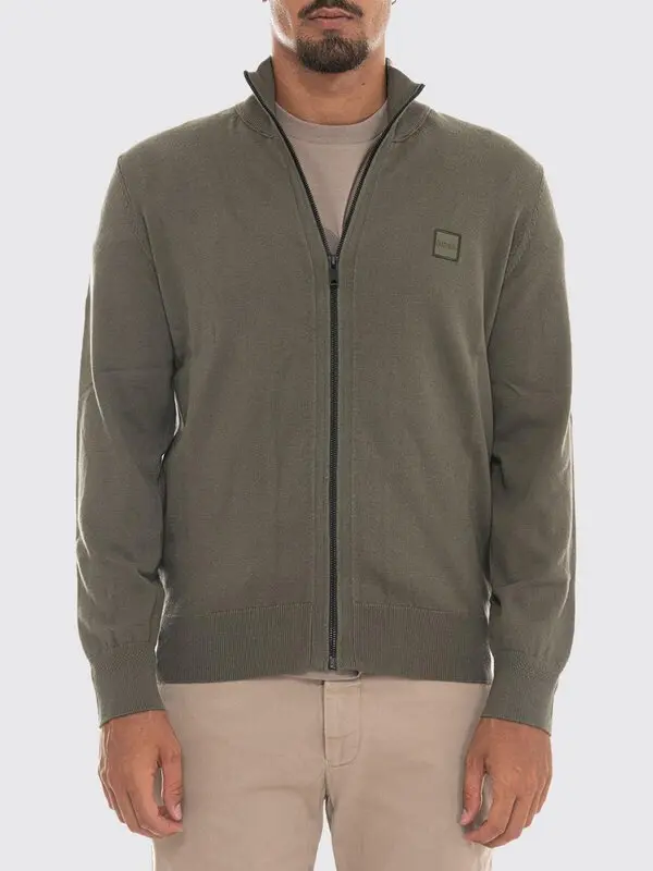 BOSS Cotton And Cashmere Turtleneck Zip-up Sweatshirt - Green