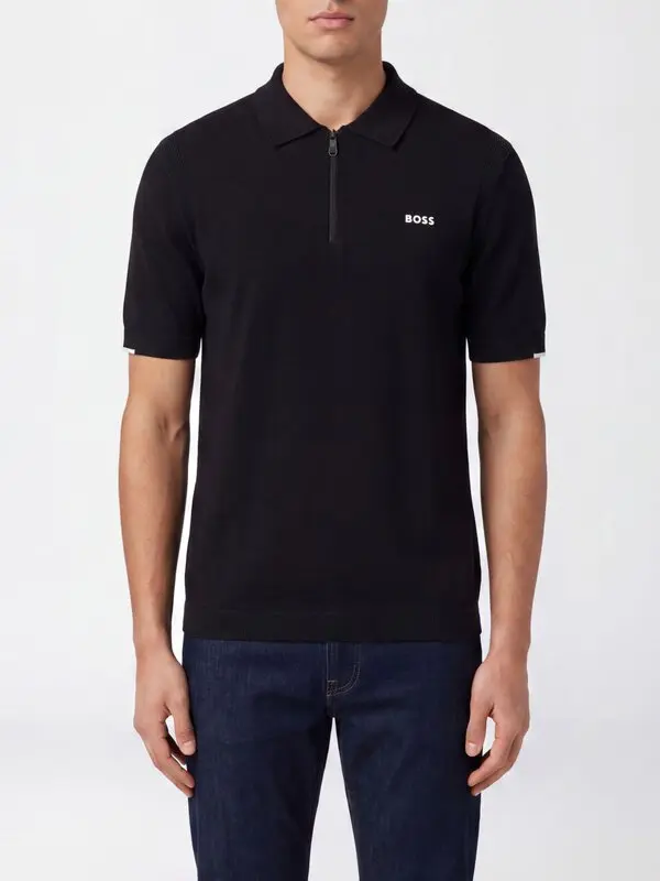 BOSS Cotton Knit Zip-up Polo Shirt