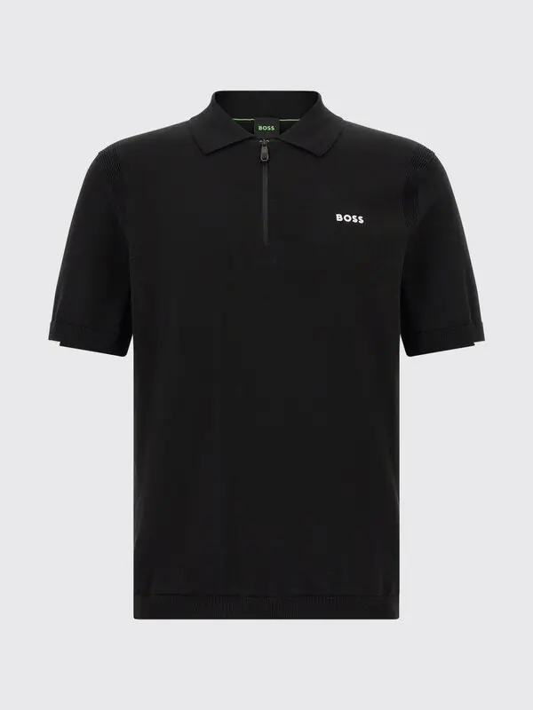 BOSS Cotton Knit Zip-up Polo Shirt