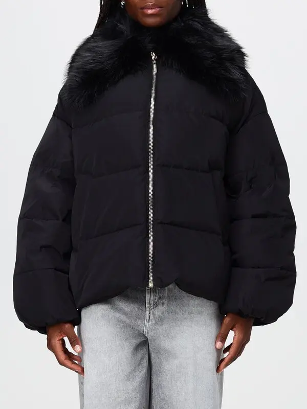 TWINSET Water-repellent Cropped Puffer Jacket With Removable Faux Fur Collar