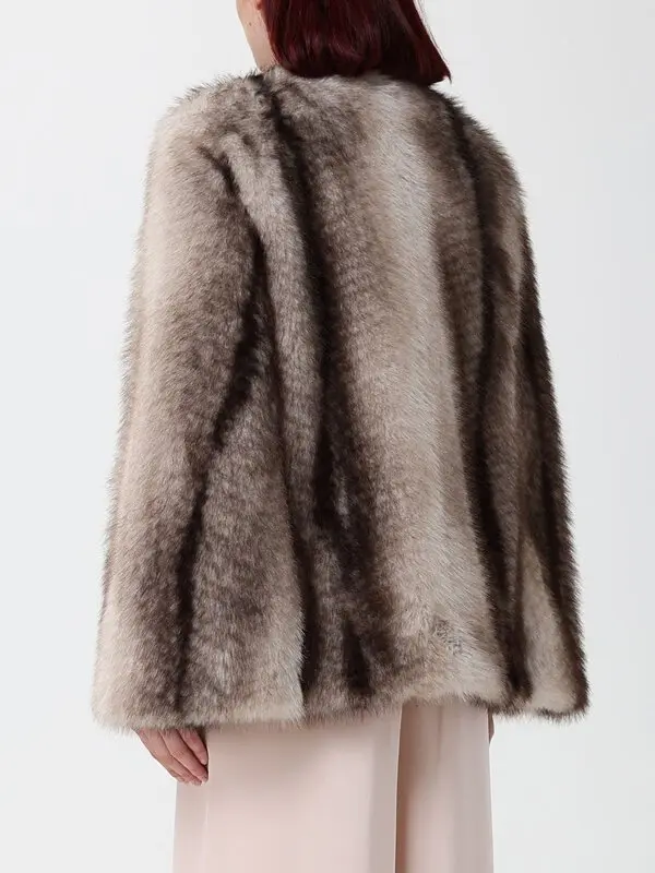 TWINSET Cropped Faux Fur Jacket With Classic Collar - Beige