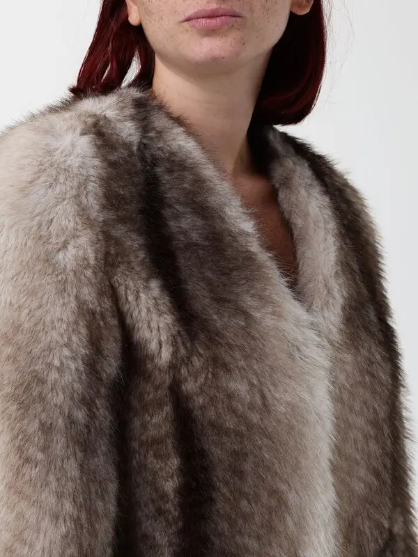 TWINSET Cropped Faux Fur Jacket With Classic Collar - Beige
