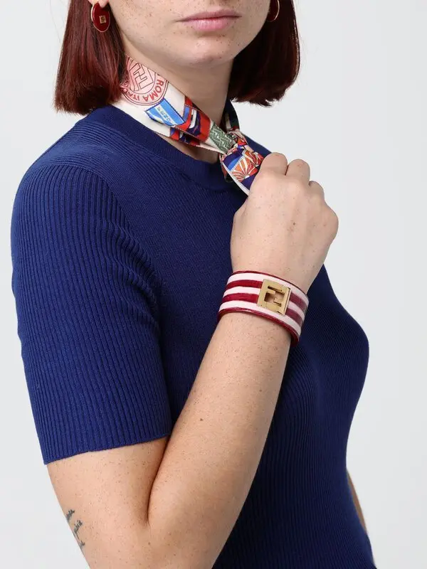 Fendi Resin Bangle Bracelet With Ff Monogram And Stripe Motif