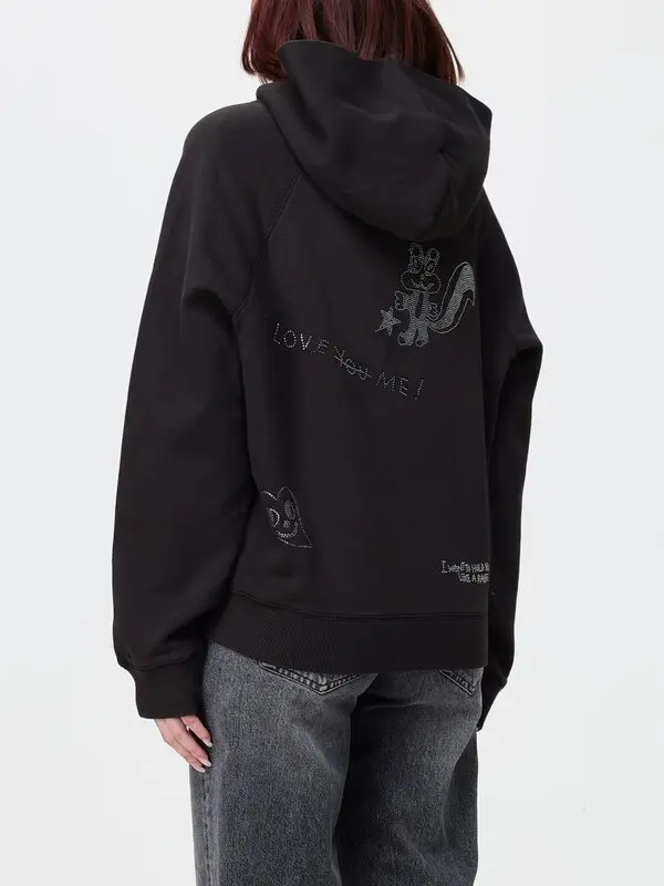 Zadig&Voltaire Oversized Cotton Hoodie With Rhinestone Logo Embellishment