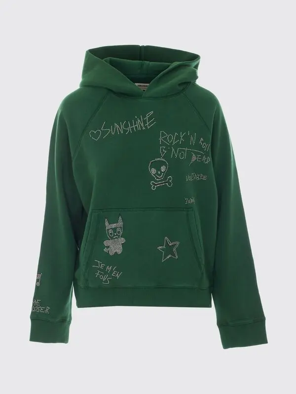 Zadig&Voltaire Oversized Cotton Hoodie With Rhinestone Logo Embellishment - Green