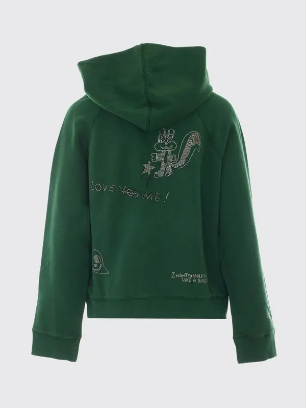Zadig&Voltaire Oversized Cotton Hoodie With Rhinestone Logo Embellishment - Green