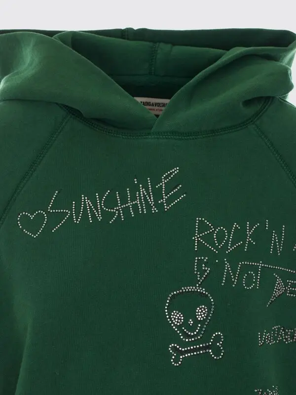 Zadig&Voltaire Oversized Cotton Hoodie With Rhinestone Logo Embellishment - Green