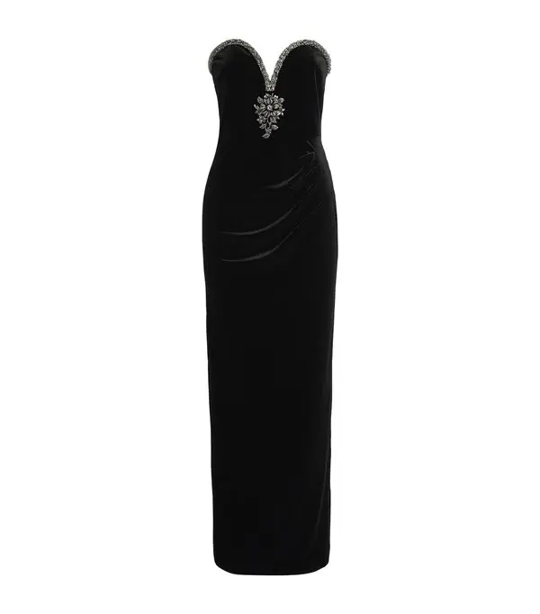 SELF-PORTRAIT Velvet Embellished Maxi Dress - Black