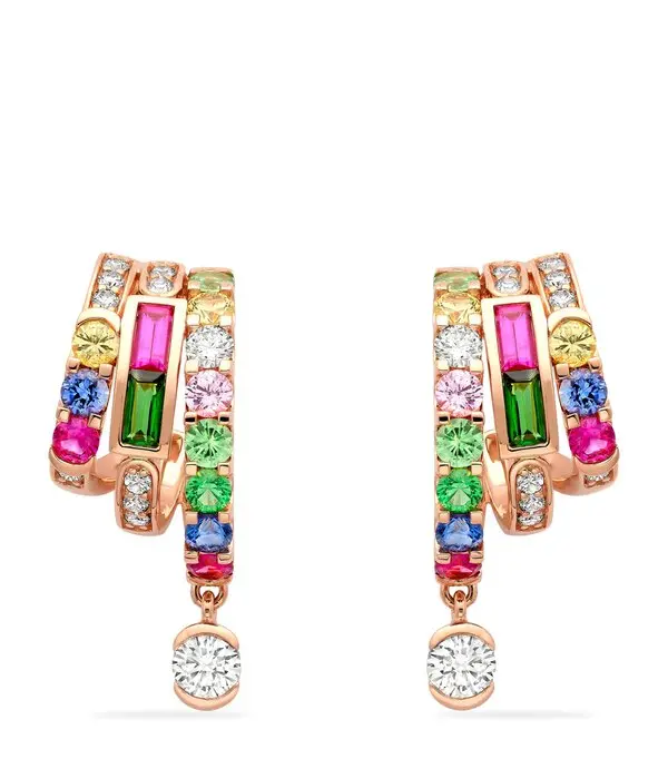 BOODLES Rose Gold, Diamond, Sapphire, Ruby And Tsavorite Play Of Light Hoop Earrings - Pink
