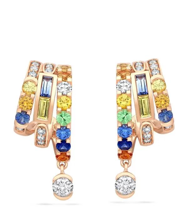 BOODLES Rose Gold, Diamond, Sapphire And Tsavorite Play Of Light Hoop Earrings - Pink