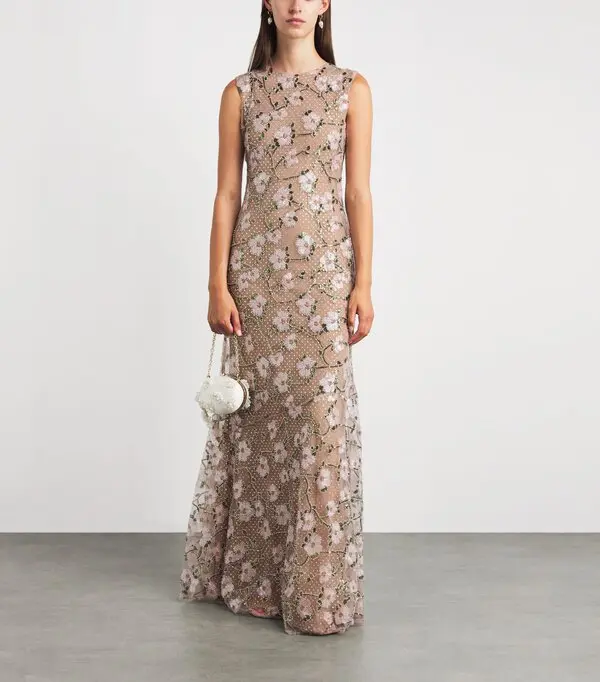 SELF-PORTRAIT Sequin-embellished Rhinestone Maxi Dress