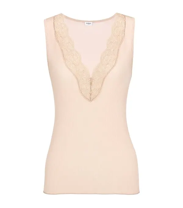 Saint Laurent Silk Lace-trim Tank Top - Nude
