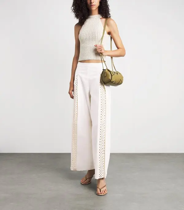 Escvdo Crochet-panel Wide-leg Trousers - Ivory