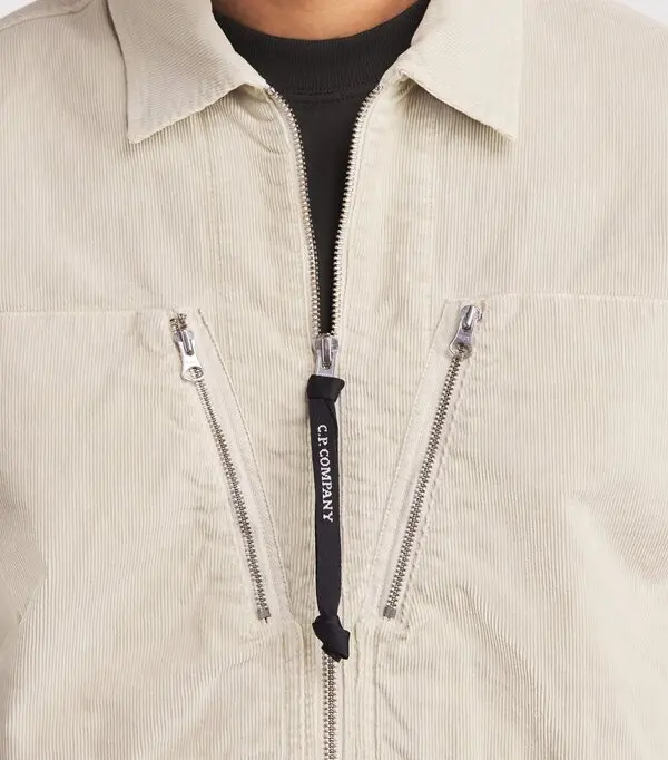 C.P. COMPANY Corduroy Lens Zip-up Overshirt - Silver