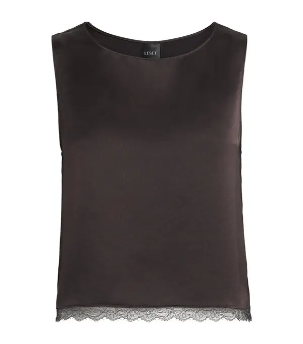 LESET Lace-trim Barb Tank Top - Brown