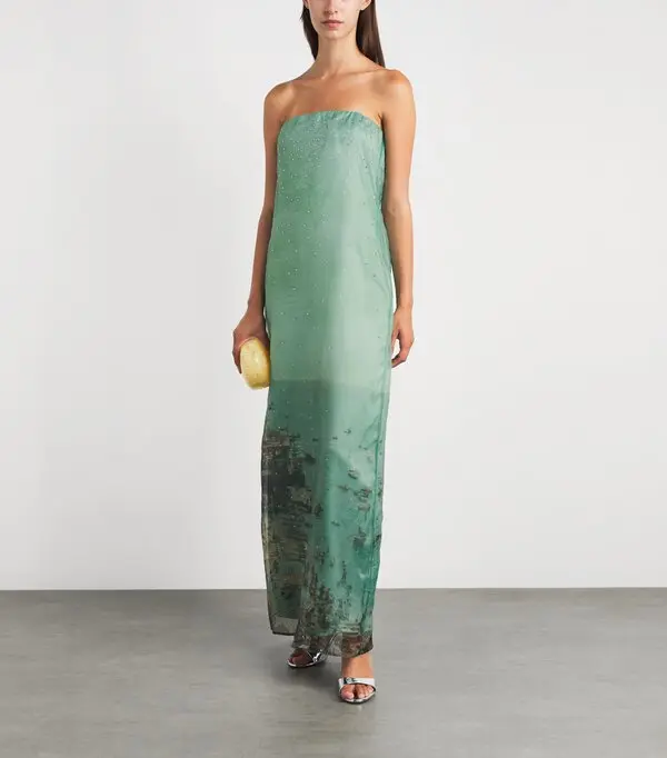 Staud Embellished Organza Maxi Dress - Green