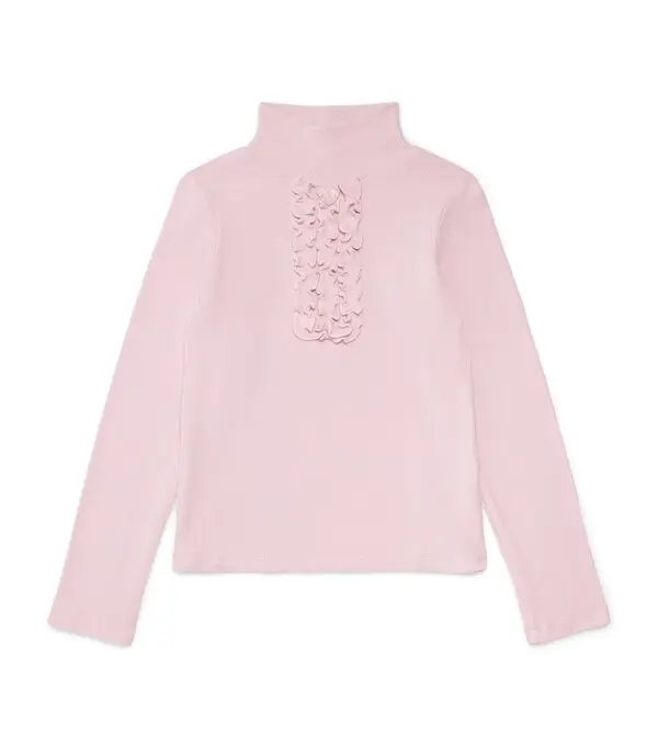 Monnalisa Ribbed Ruffle Rollneck Top
