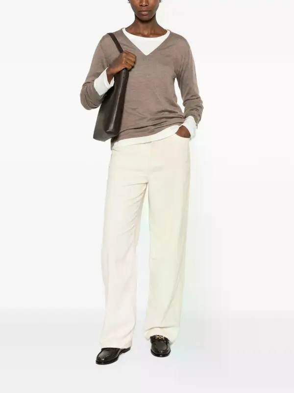 THE ROW V-neck Long-sleeve Knit - Brown