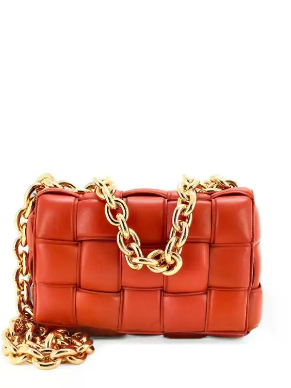 Bottega Veneta Cassette Chain Padded Maxi Intrecciato Leather Crossbody Bag - Orange