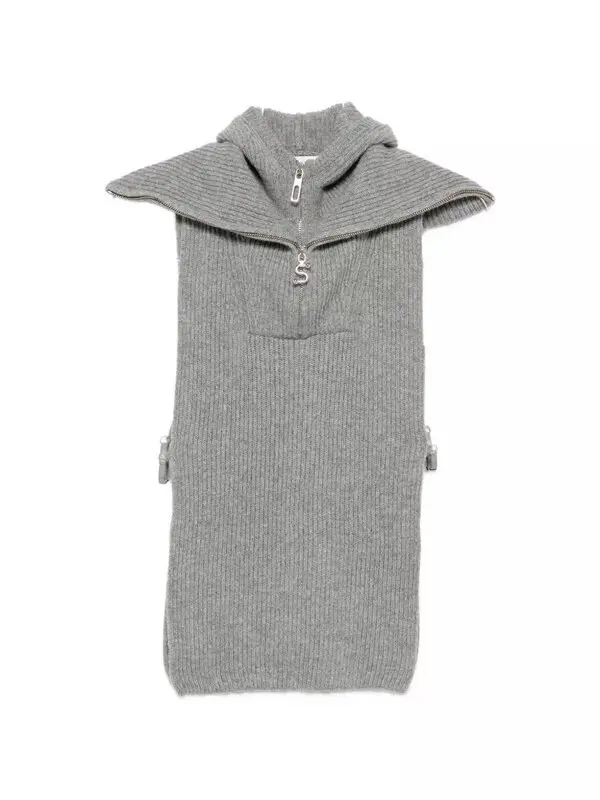 Sportmax Ribbed Knit Hooded Vest - Grey