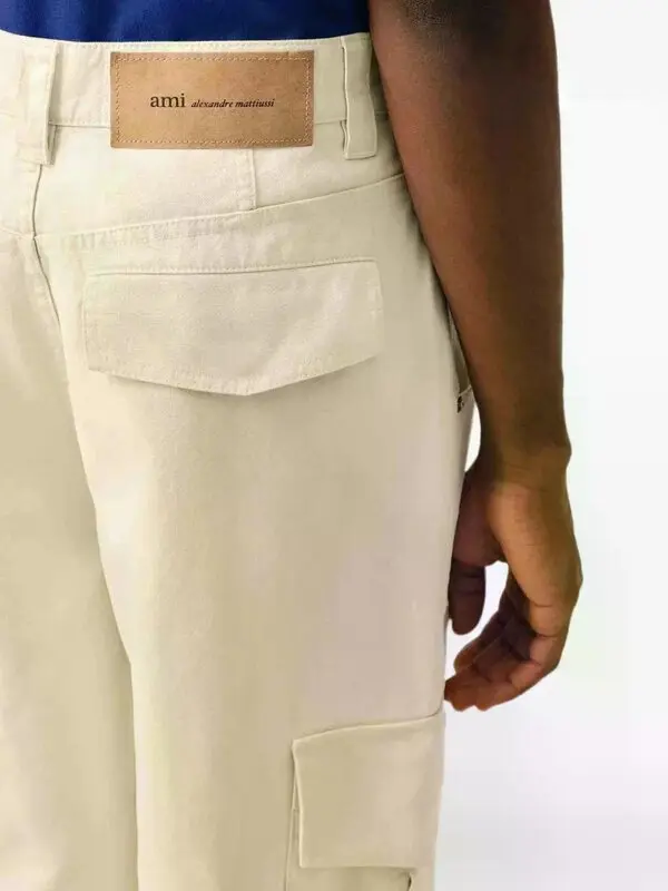 AMI Paris White Cotton Cargo Trousers