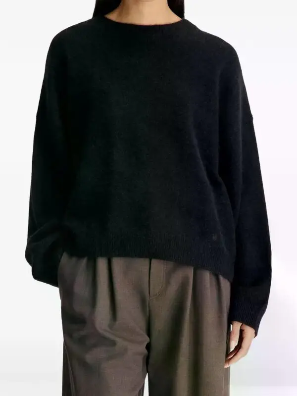 Loulou De Saison Tristan Lds Ribbed-trim Dropped-shoulder Sweater - Black
