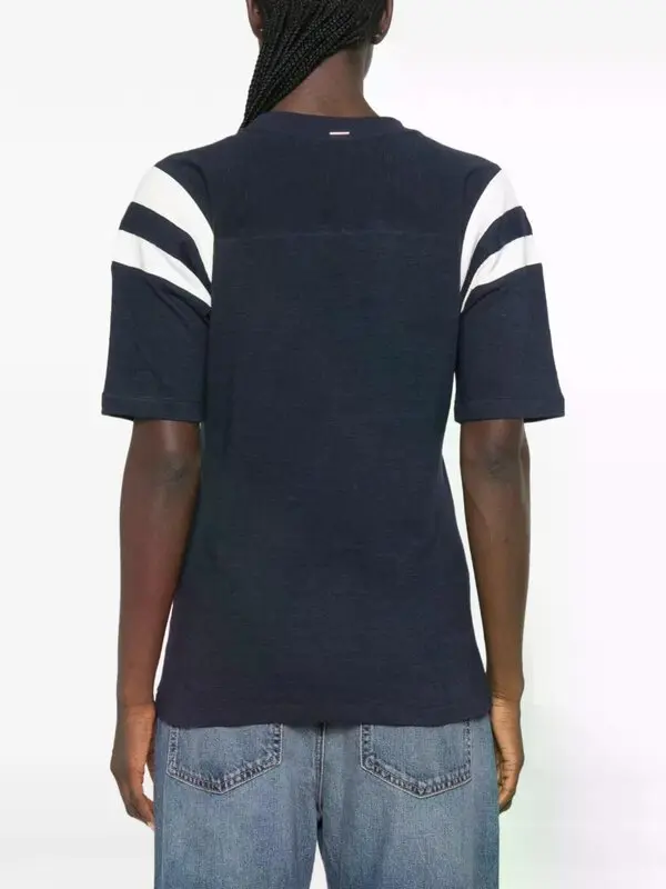 SYSTEM Logo-print Striped-sleeve T-shirt