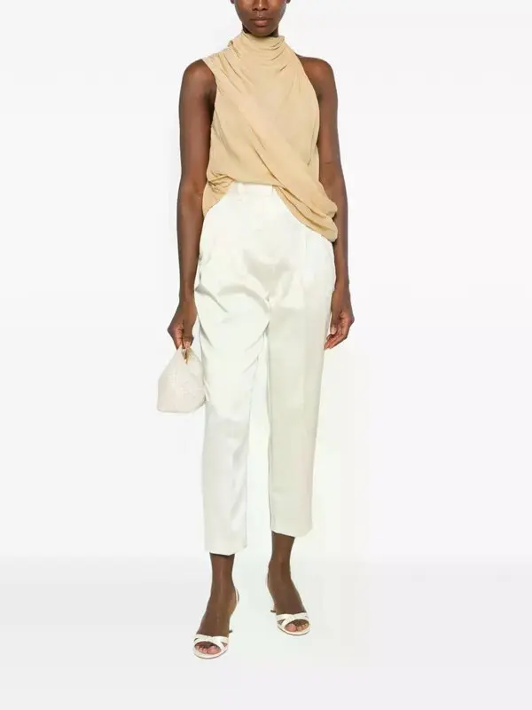 Elisabetta Franchi Butter Yellow Satin Pleated Trousers