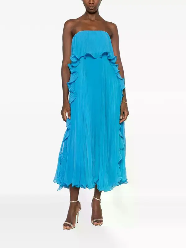 SIMONA CORSELLINI Pleated Ruffled Midi Dress