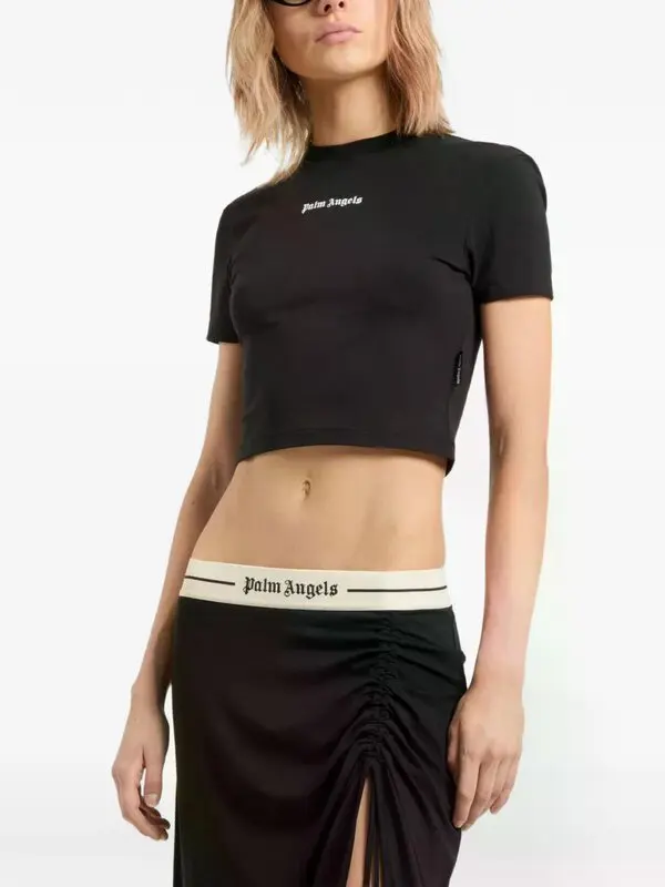 Palm Angels Logo-print Cropped T-shirt - Black