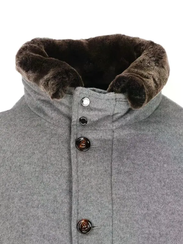 MOORER Ribbed-knit Sleeve Fur-collar Jacket