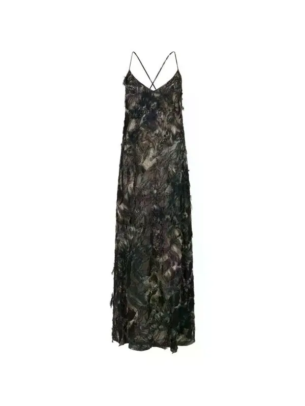 Roberto Cavalli Maxi Feather-effect Lace Dress - Black