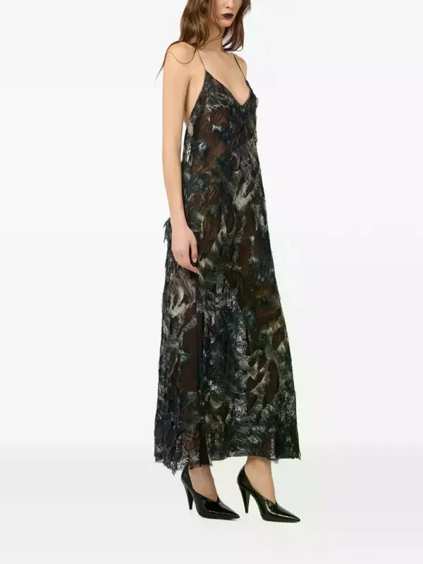 Roberto Cavalli Maxi Feather-effect Lace Dress