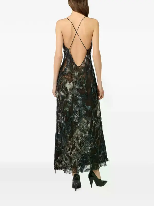 Roberto Cavalli Maxi Feather-effect Lace Dress